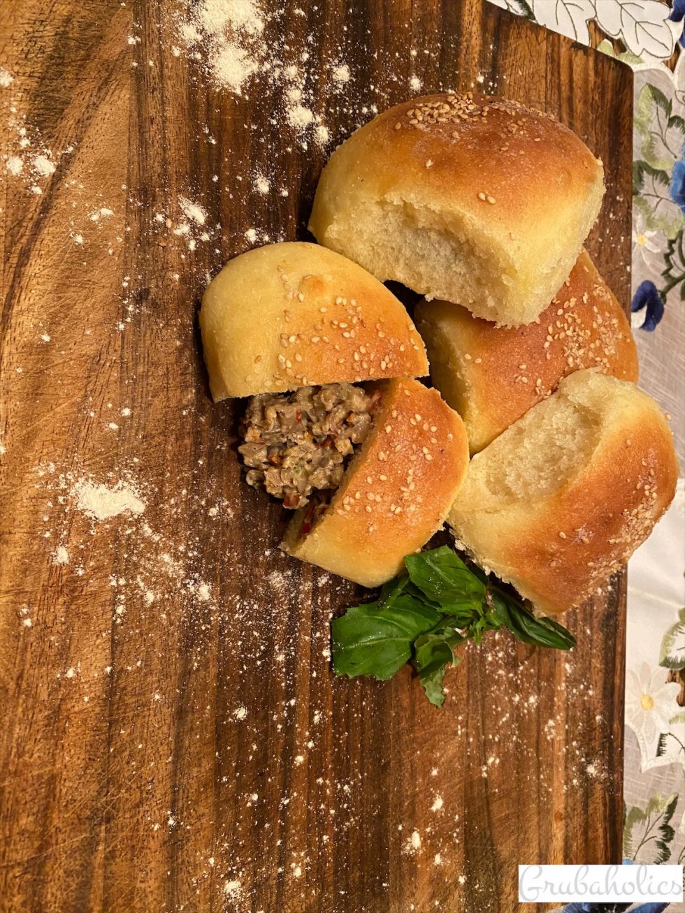 Mushroom Stuffed Semolina Buns | Grubaholics